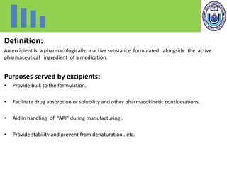 Pharmaceutical excipients | PPTX