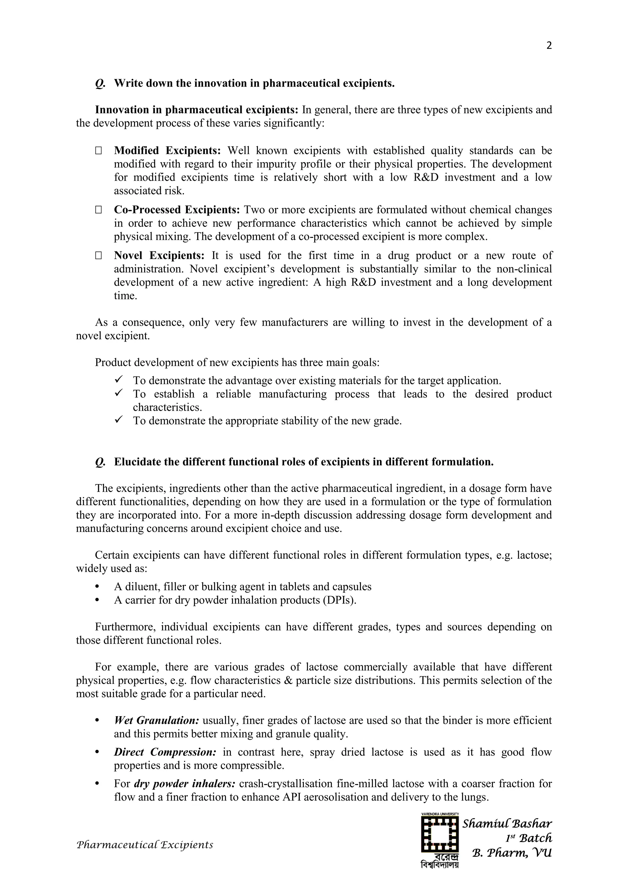 Pharmaceutical excipients | PDF