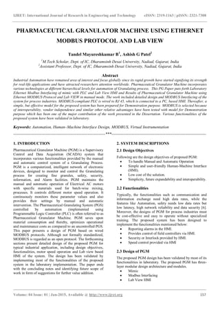 Pharmaceutical granulator machine using ethernet modbus protocol and lab view | PDF