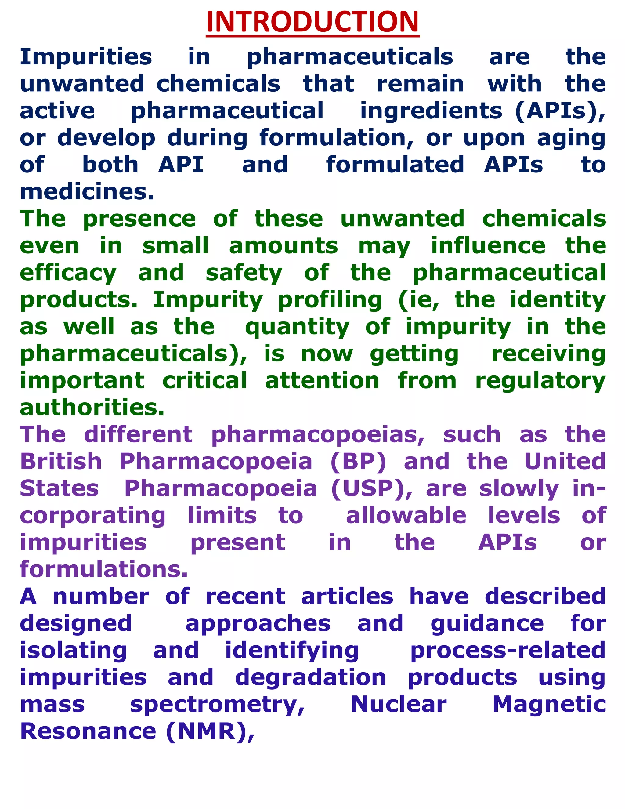 Pharmaceutical impurities classification, detection & characterization. | PDF