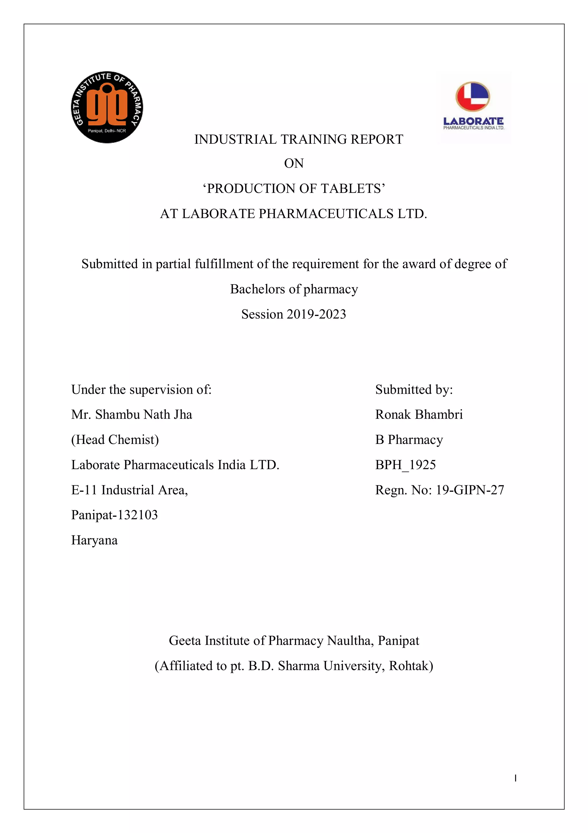 PHARMACEUTICAL INDUSTRIAL TRAINING REPORT .pdf