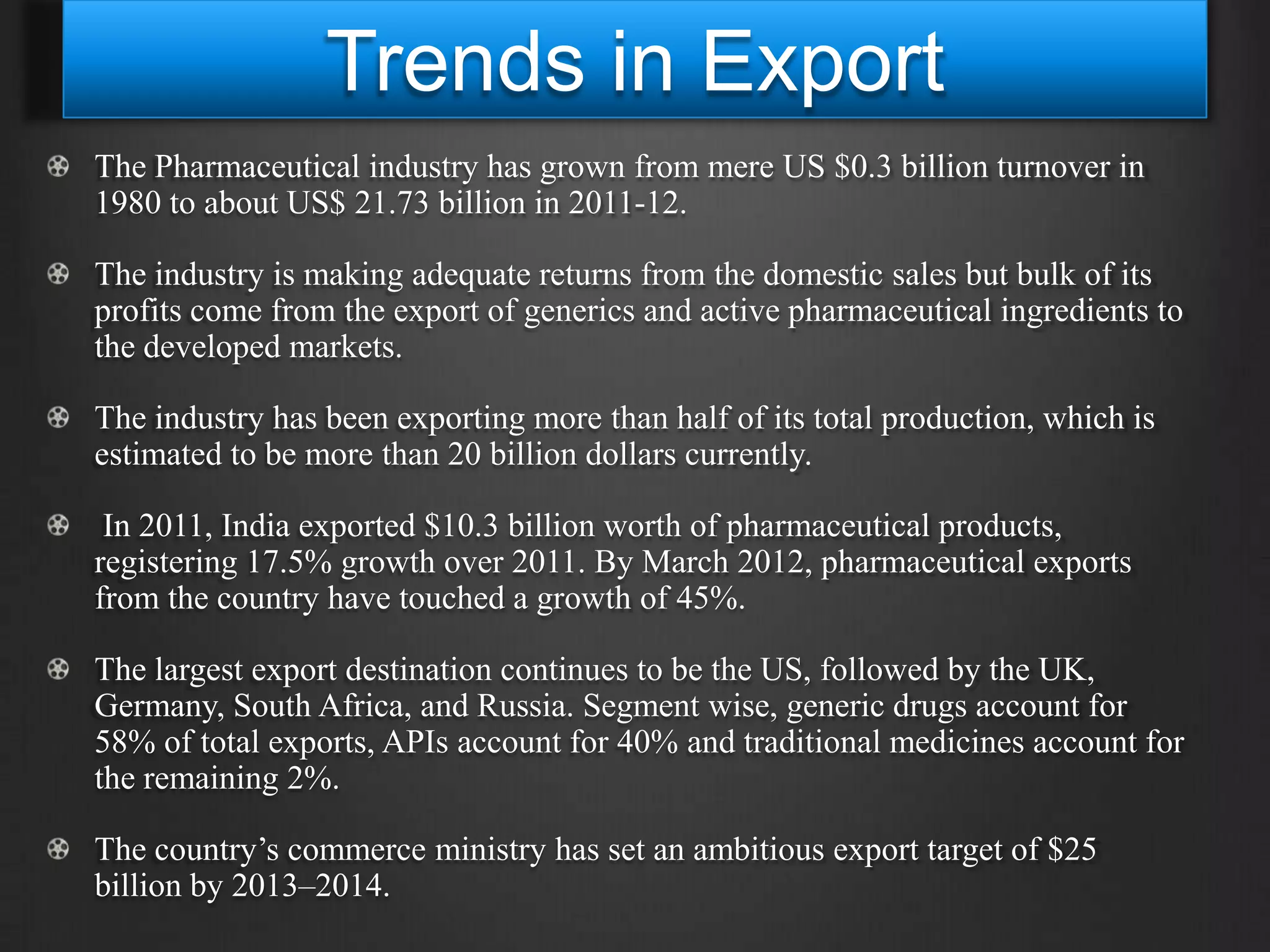 indian Pharmaceutical industry export import overview | PPT