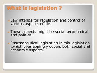 Pharmaceutical legislation (new pci syllabus) | PPTX