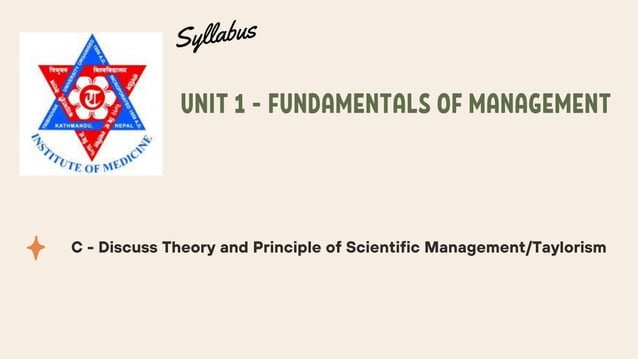 Theory and Principle of Scientific Management/Taylorism | PPTX