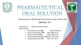 Pharmaceutical oral solutions A | PPTX