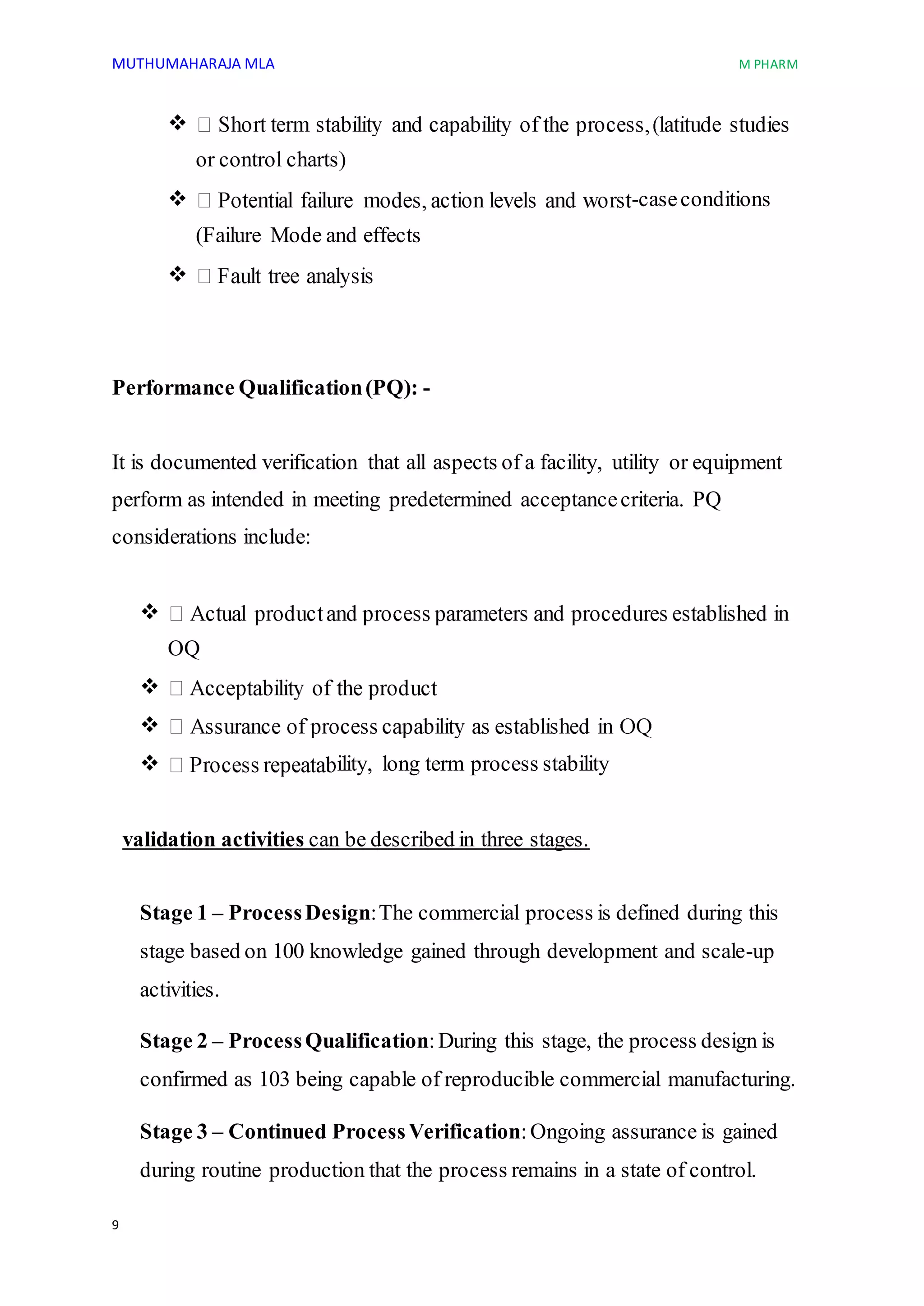 Pharmaceuticalvalidation maharaja mla | DOCX