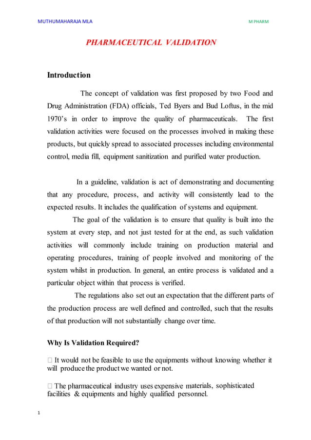 Pharmaceuticalvalidation maharaja mla | PDF