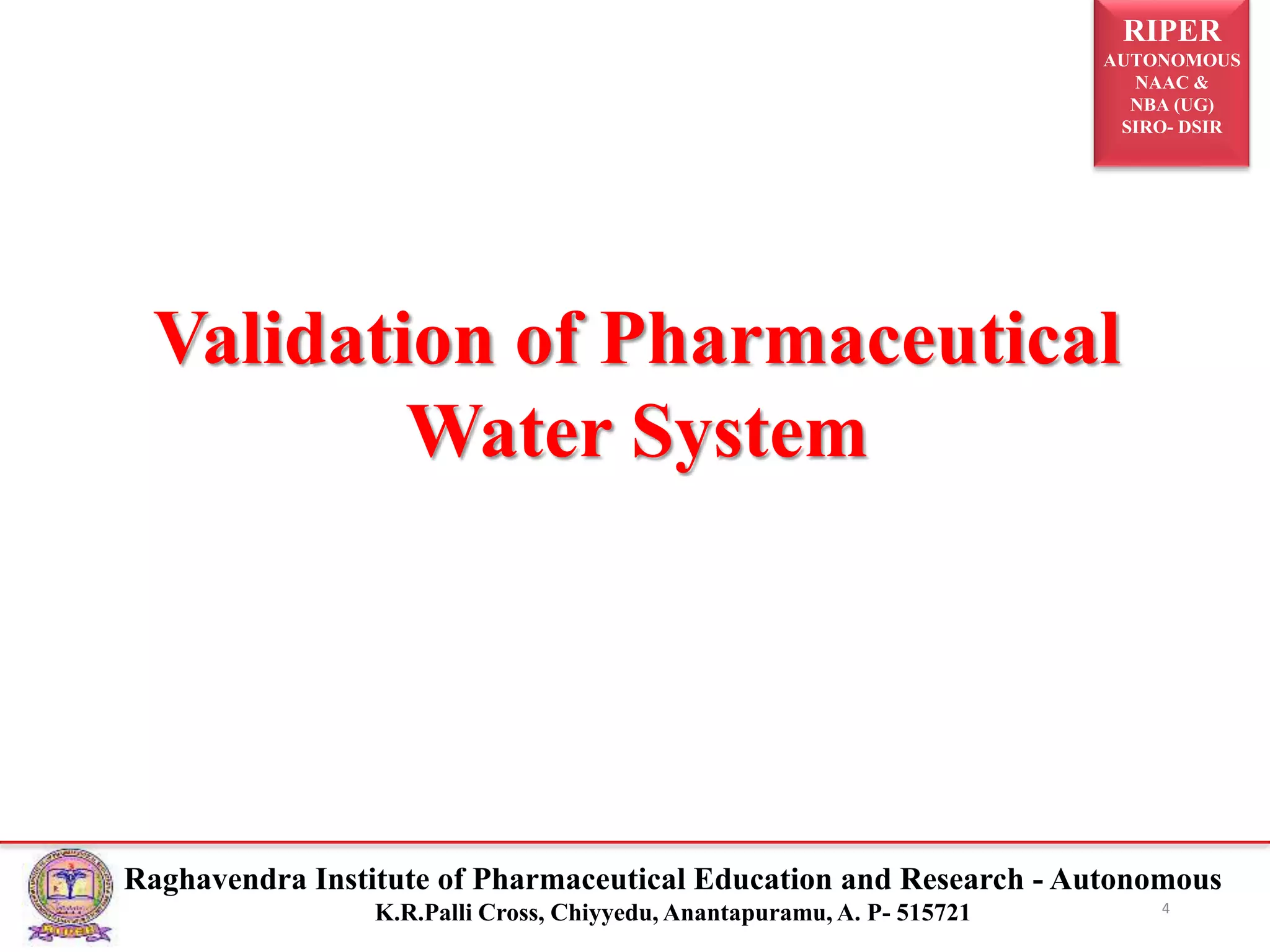 Pharmaceutical validation of water system | PPTX