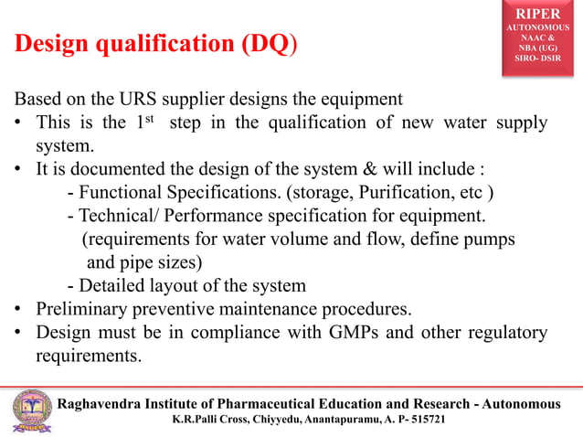 Pharmaceutical validation of water system | PPTX | Pharmaceutical ...