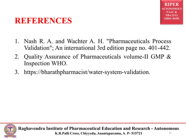 Pharmaceutical validation of water system | PPTX | Pharmaceutical ...