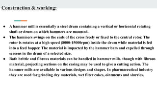 TOPIC - HAMMER MILL / SUBJECT- PHARMACEUTICS | PDF