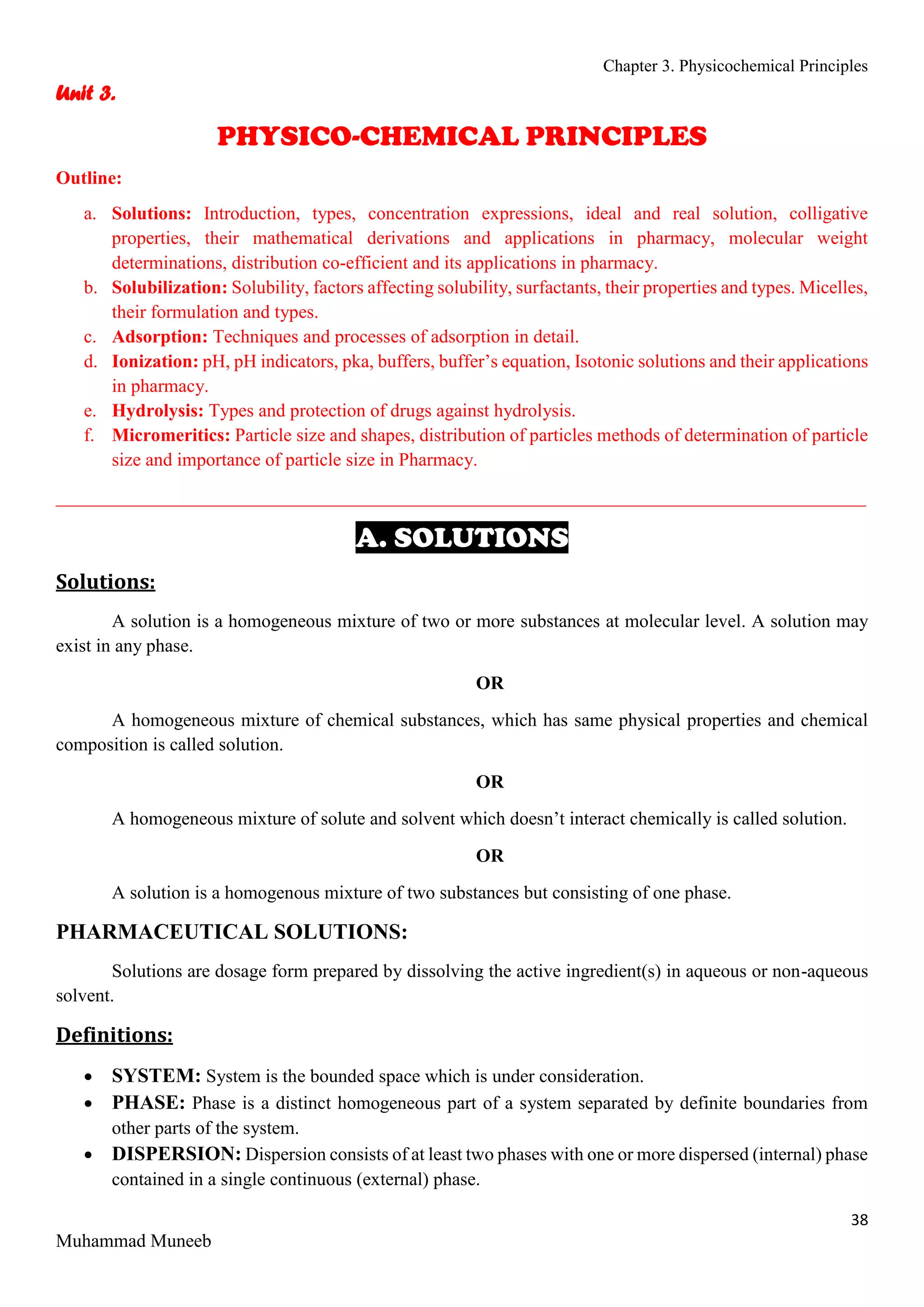 Pharmaceutics I (Physical Pharmacy) complete notes by Muhammad Muneeb | PDF