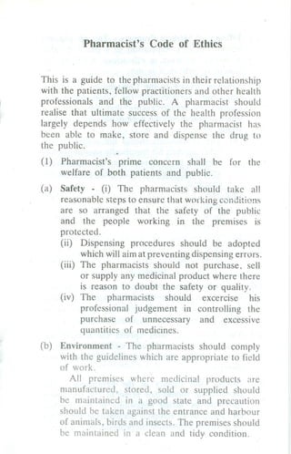 Pharmacist code of ethics | PDF