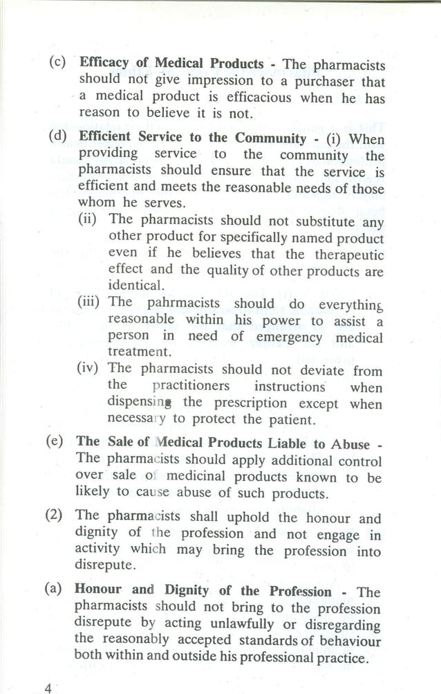 Pharmacist code of ethics | PDF