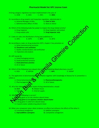 Nepal Pharmacy Council License Exam Model set II (Pharmacist) | PDF