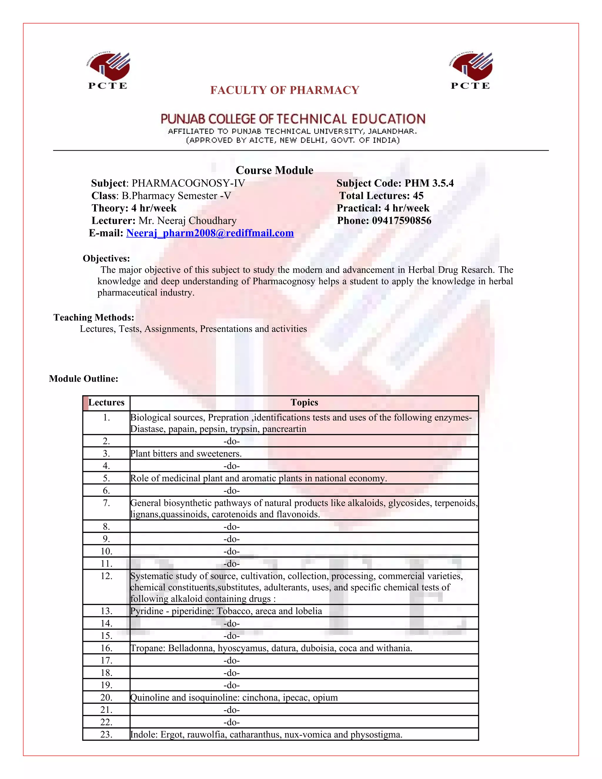 Pharmacognosy 5th sem | DOC