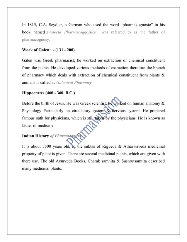 INTRODUCTION TO PHARMACOGNOSY AND SCOPE OF PHARMACOGNOSY | DOC