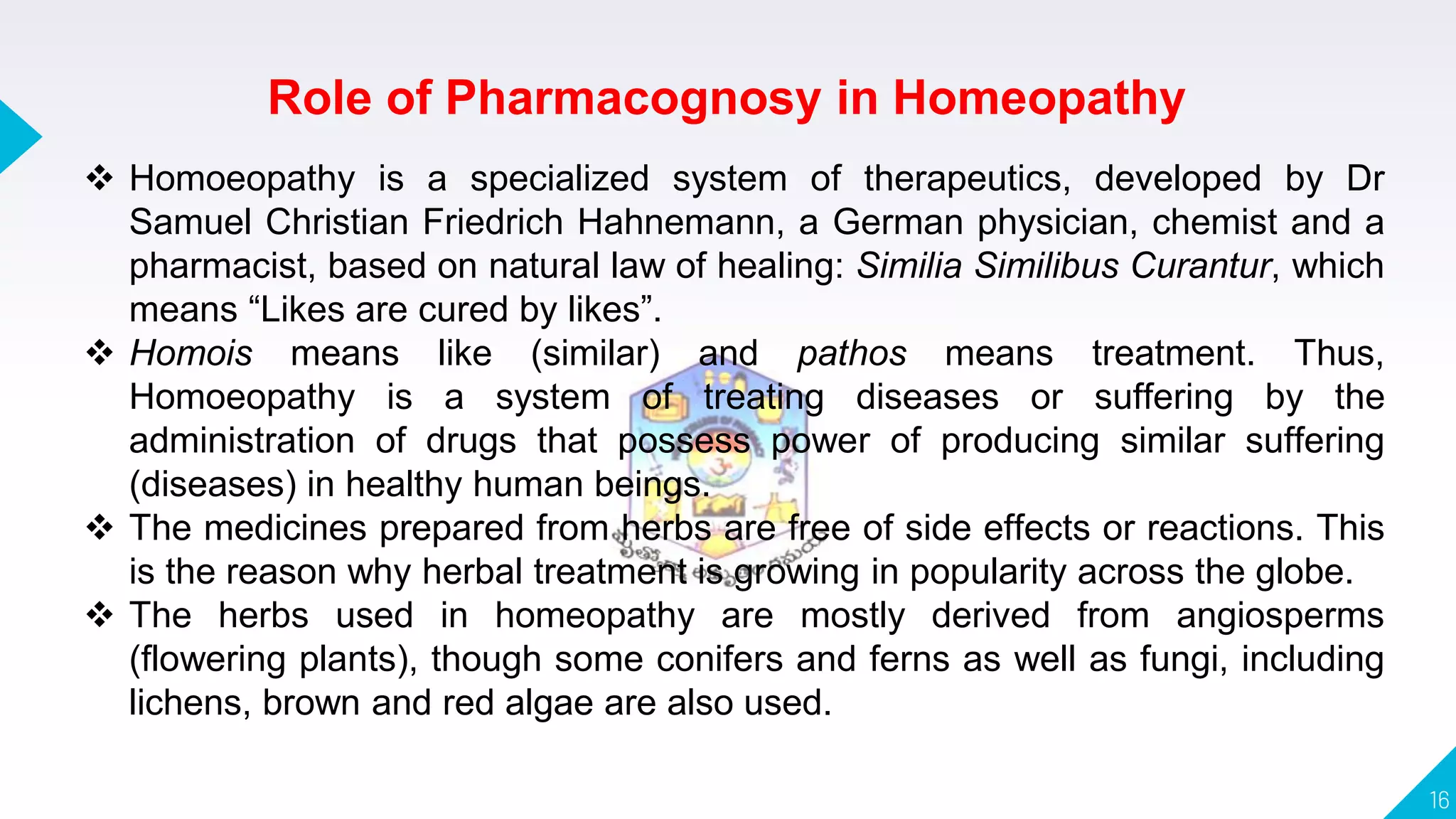 Role of Pharmacognosy in various systems of medicine | PDF