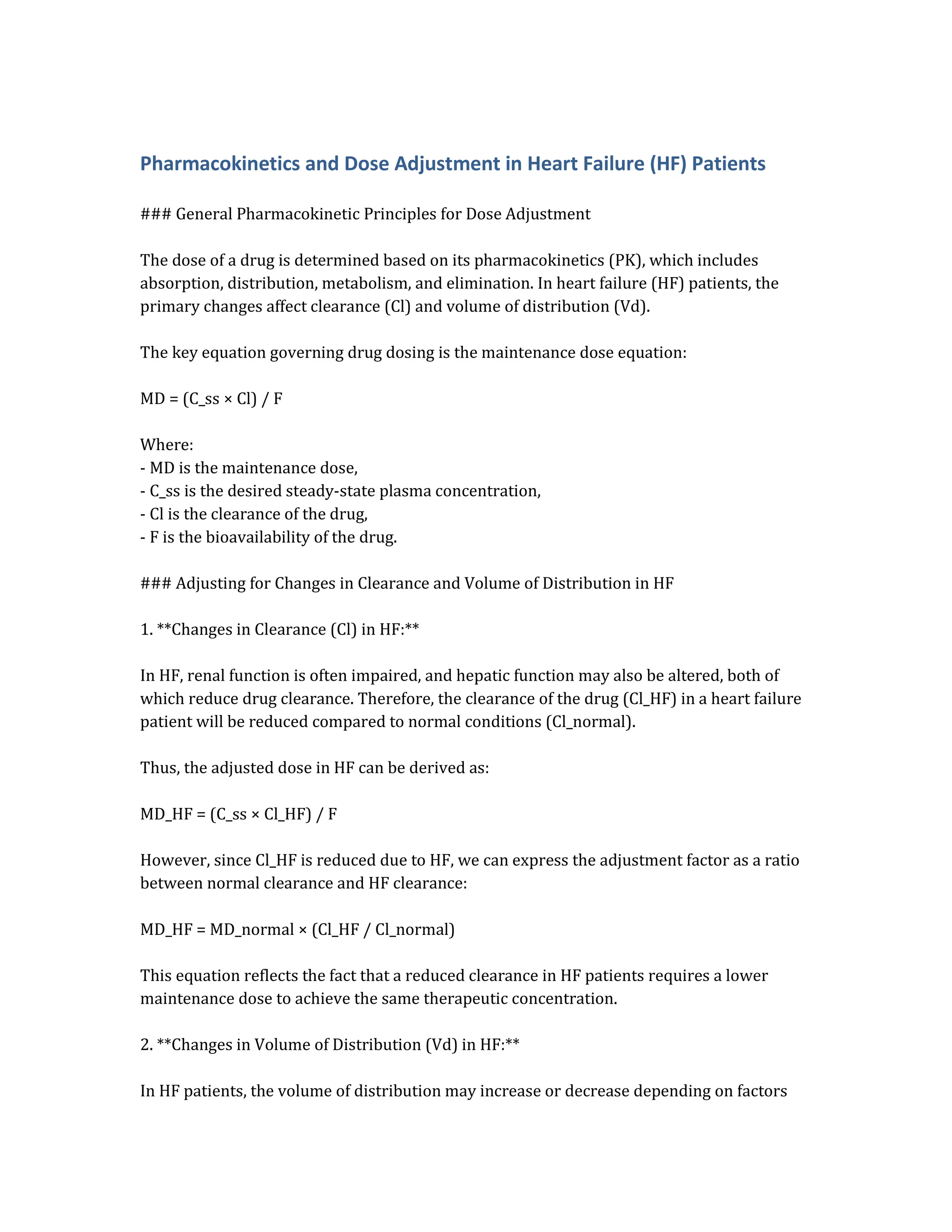 Pharmacokinetics Dose Adjustment Heart Failure patients | PDF