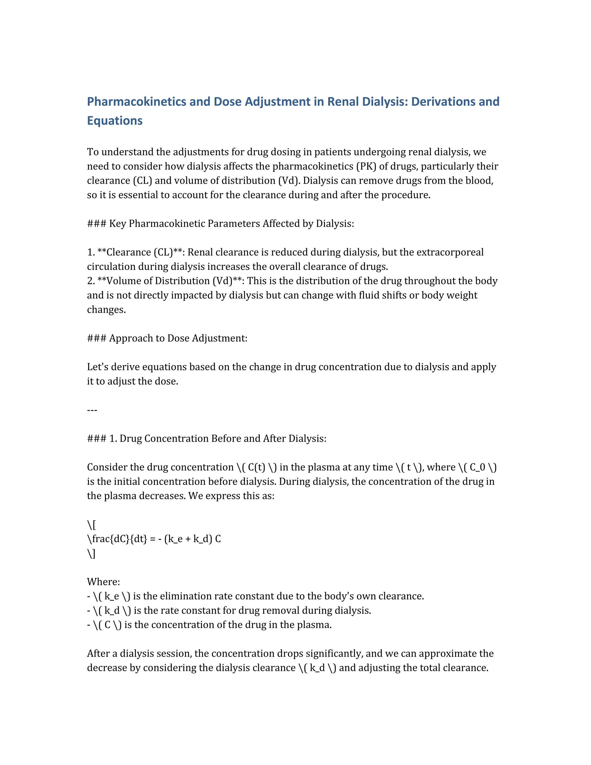 Pharmacokinetics Dose Adjustment Renal Dialysis | PDF