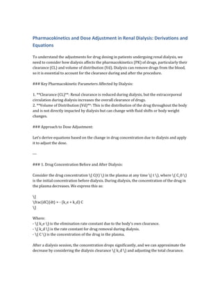 Pharmacokinetics Dose Adjustment Renal Dialysis | PDF