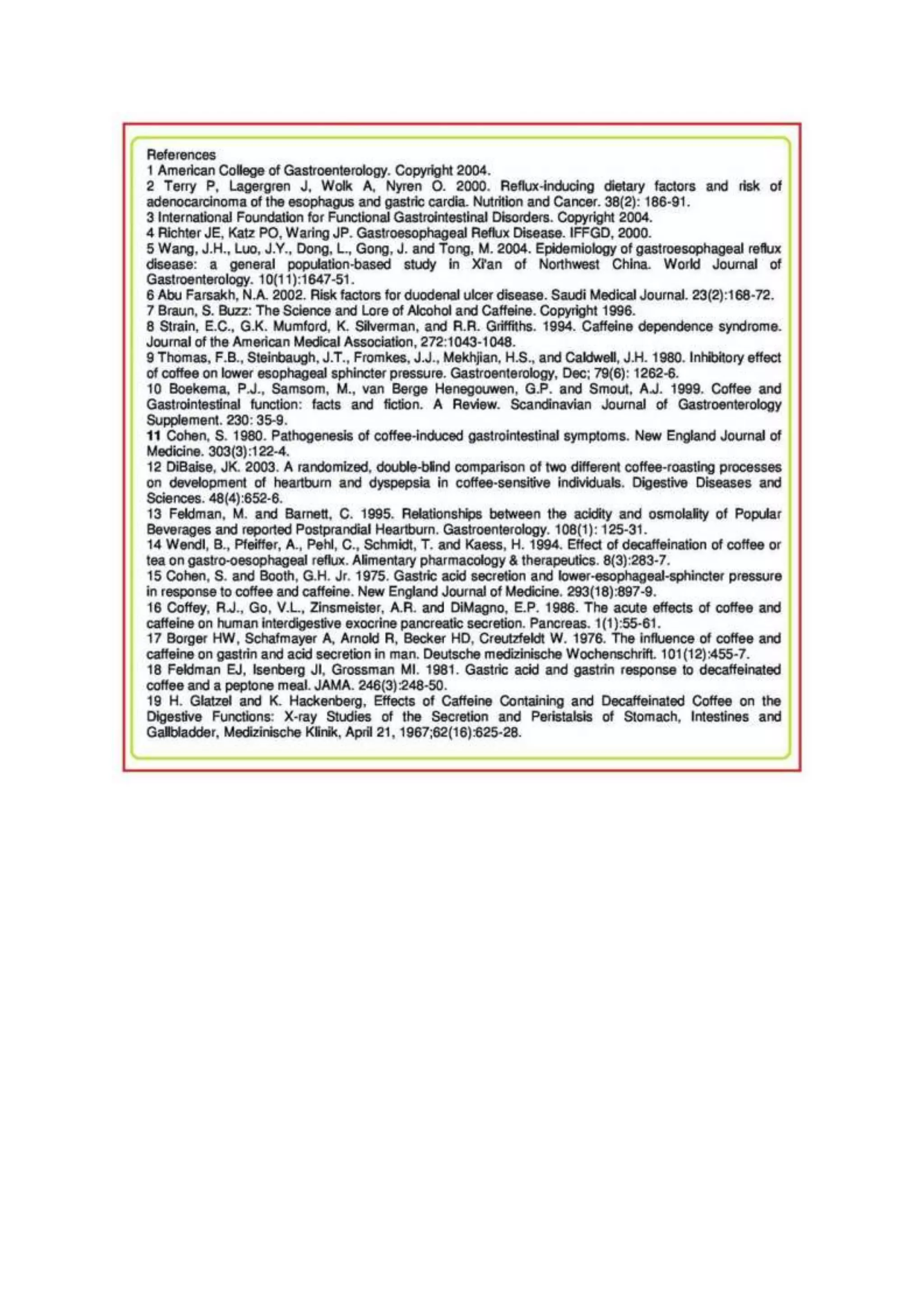 Effects of caffeine and coffee on Peptic Ulcer & GERD | PDF