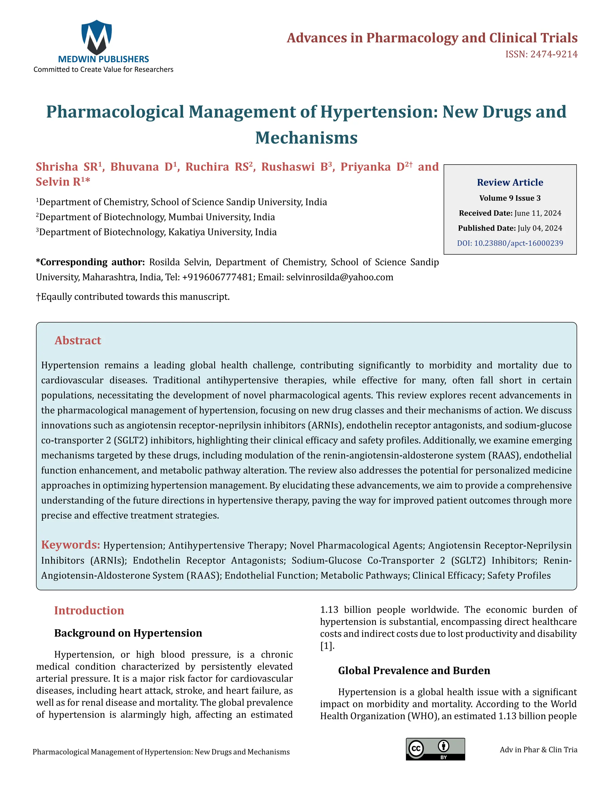 Pharmacological Management of Hypertension: New Drugs and Mechanisms | PDF