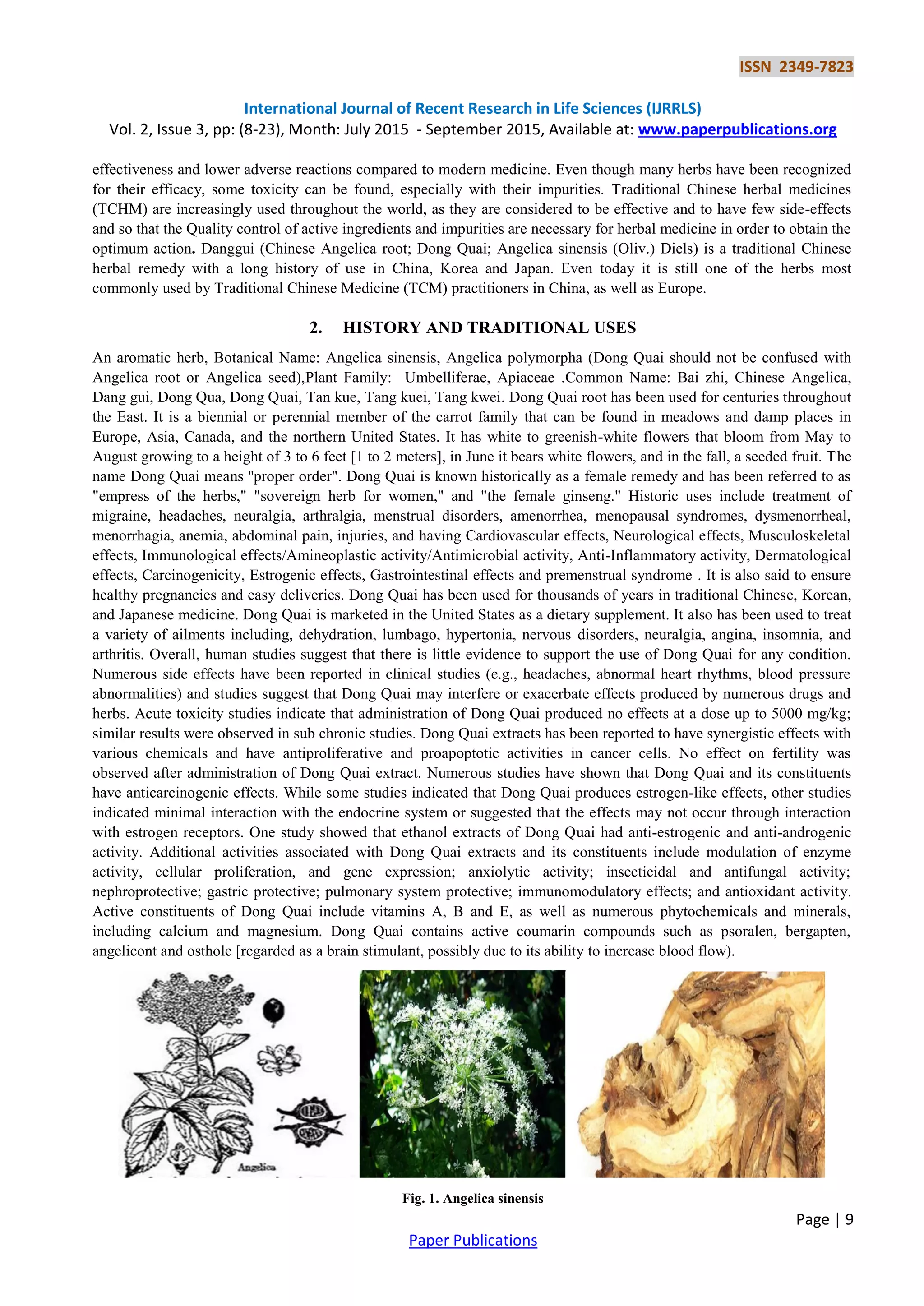 Pharmacological and Biochemical Action of Angelica Sinensis (Dong Quai ...
