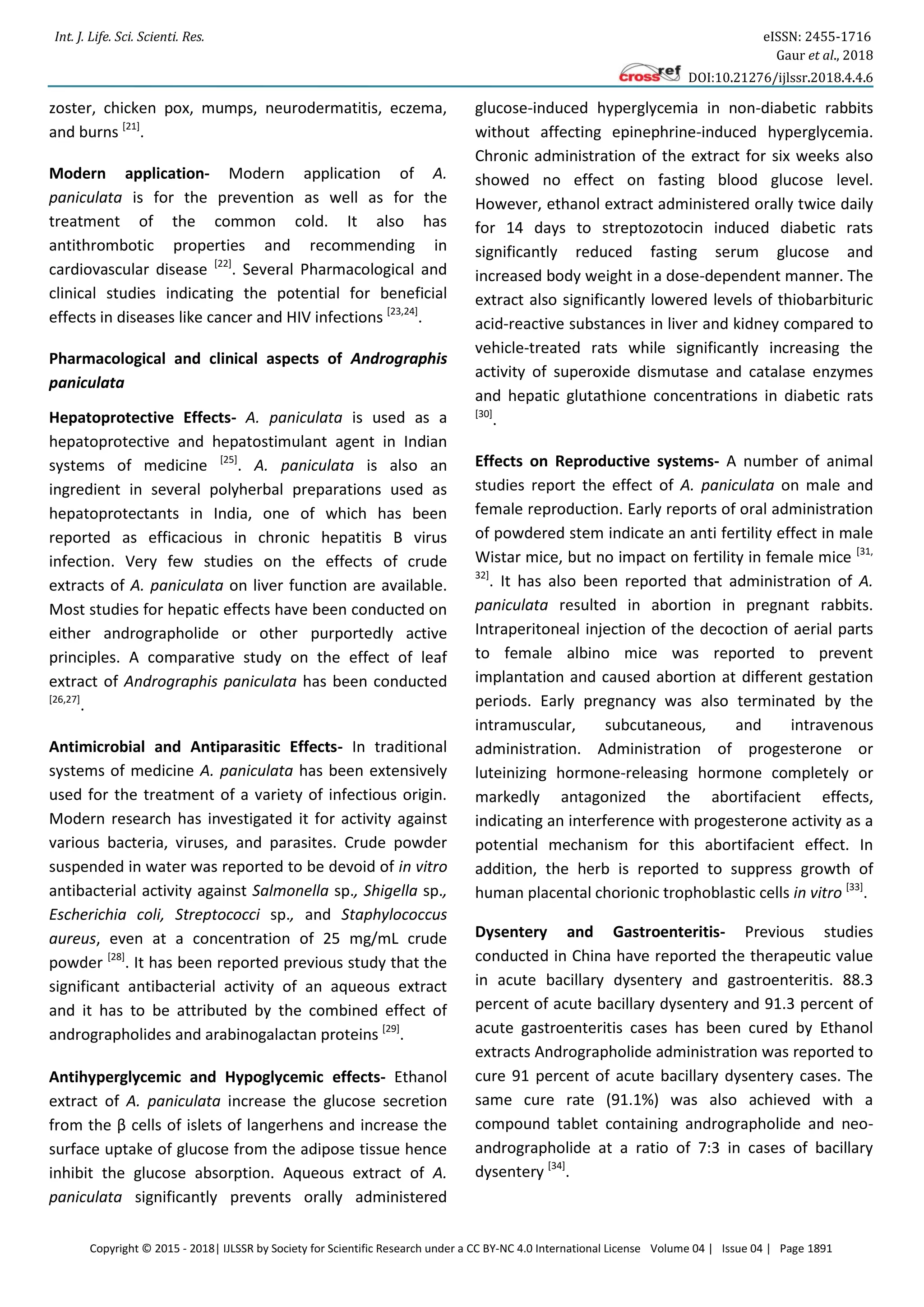Pharmacological and Clinical Effects of Andrographis paniculata | PDF