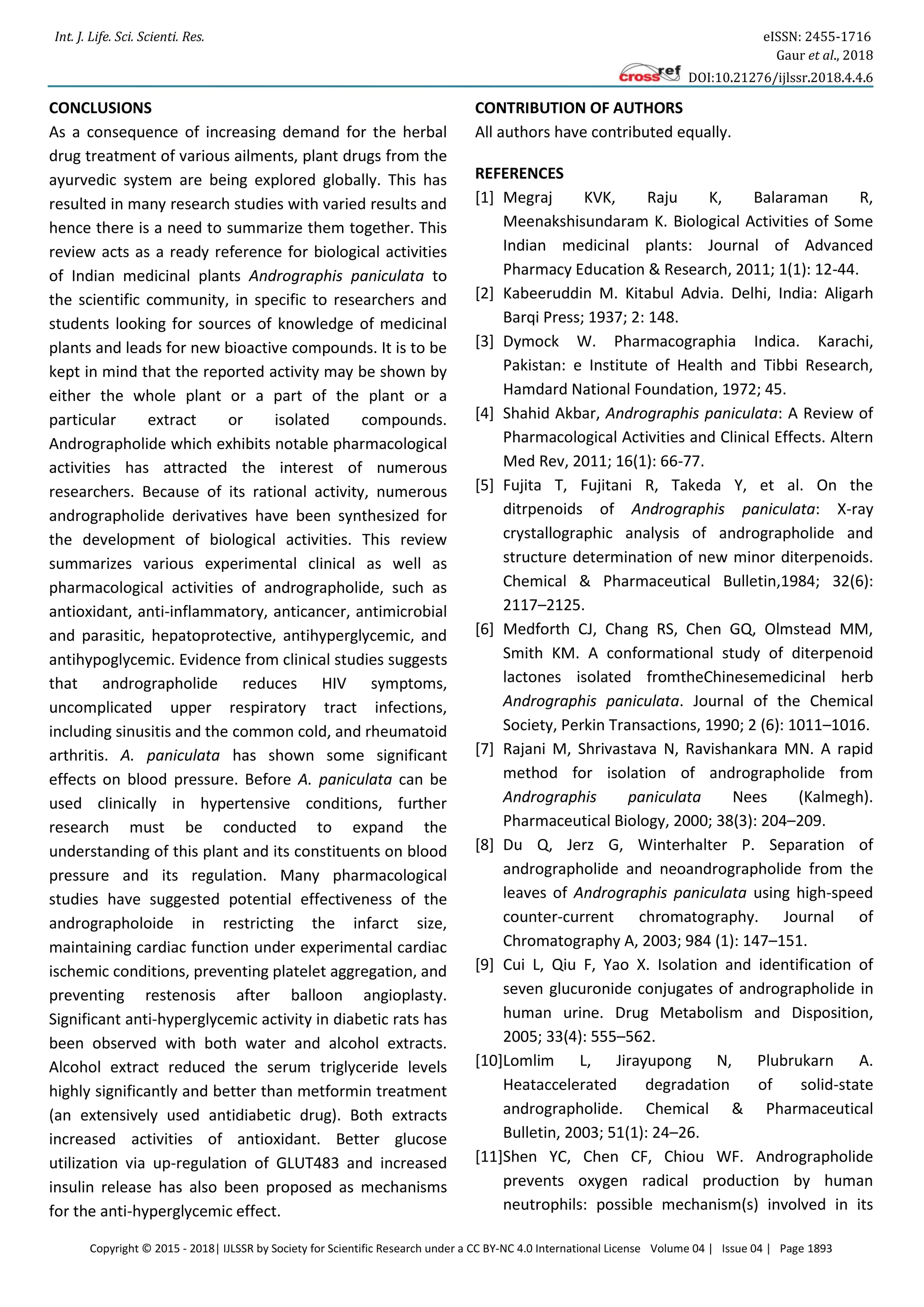 Pharmacological and Clinical Effects of Andrographis paniculata | PDF