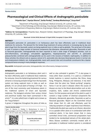 Pharmacological and Clinical Effects of Andrographis paniculata | PDF