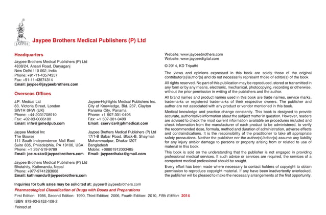 Pharmacological Classification of Drugs with Doses and Preparations ...