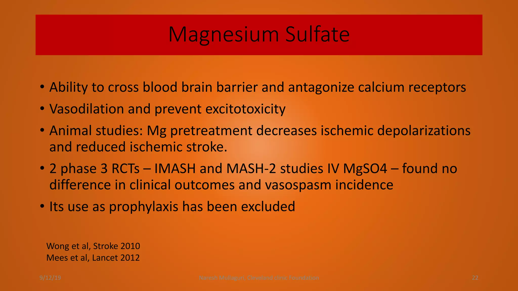 Pharmacological management of cerebral vasospasm in subarachnoid ...