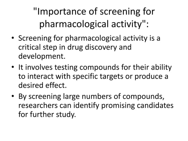 Pharmacological screening.pptx | Pharmaceutical Industry | Industries