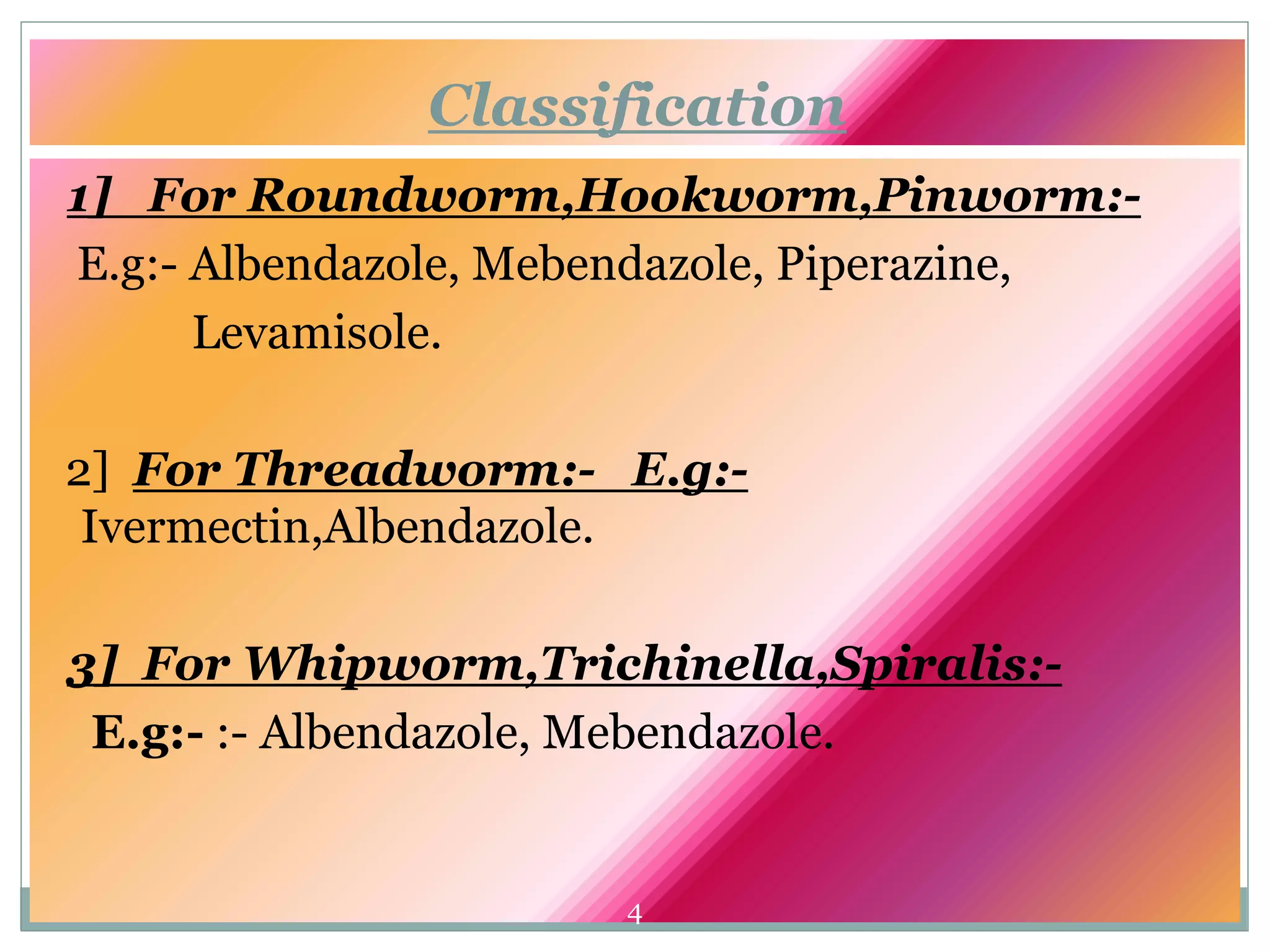 Anthelmintic Drugs [Pharmacology] | PPTX