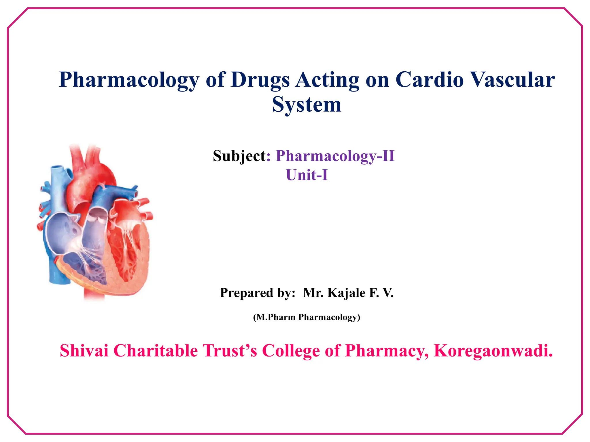 Pharmacology-II Unit-I. Pharmacology of Drugs Acting on Cardio Vascular ...