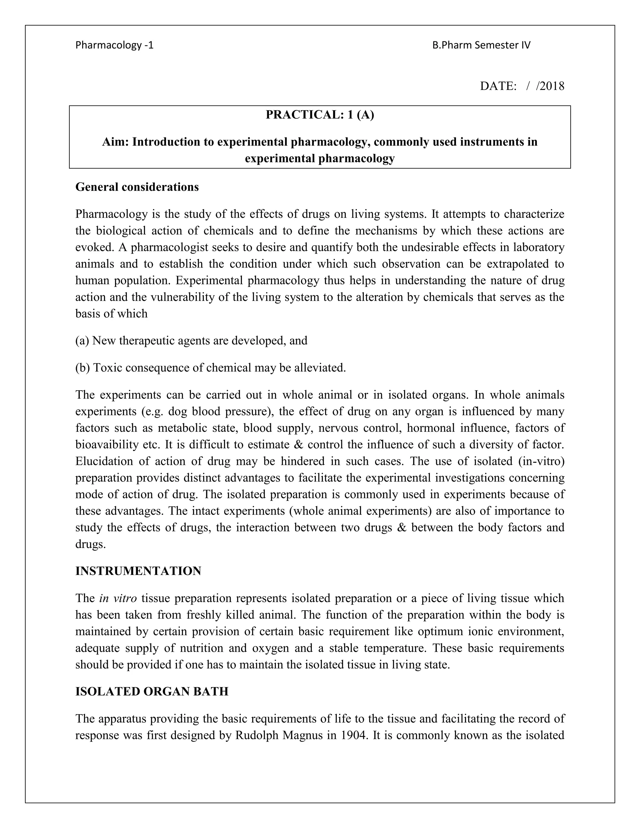 Pharmacology-I_sem-4_RDP lab manual | PDF