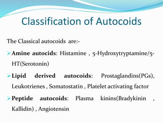 Pharmacology of AUTOCOIDS : HISTAMINE & ITS SYNTHETIC ANALOGUES | PPTX
