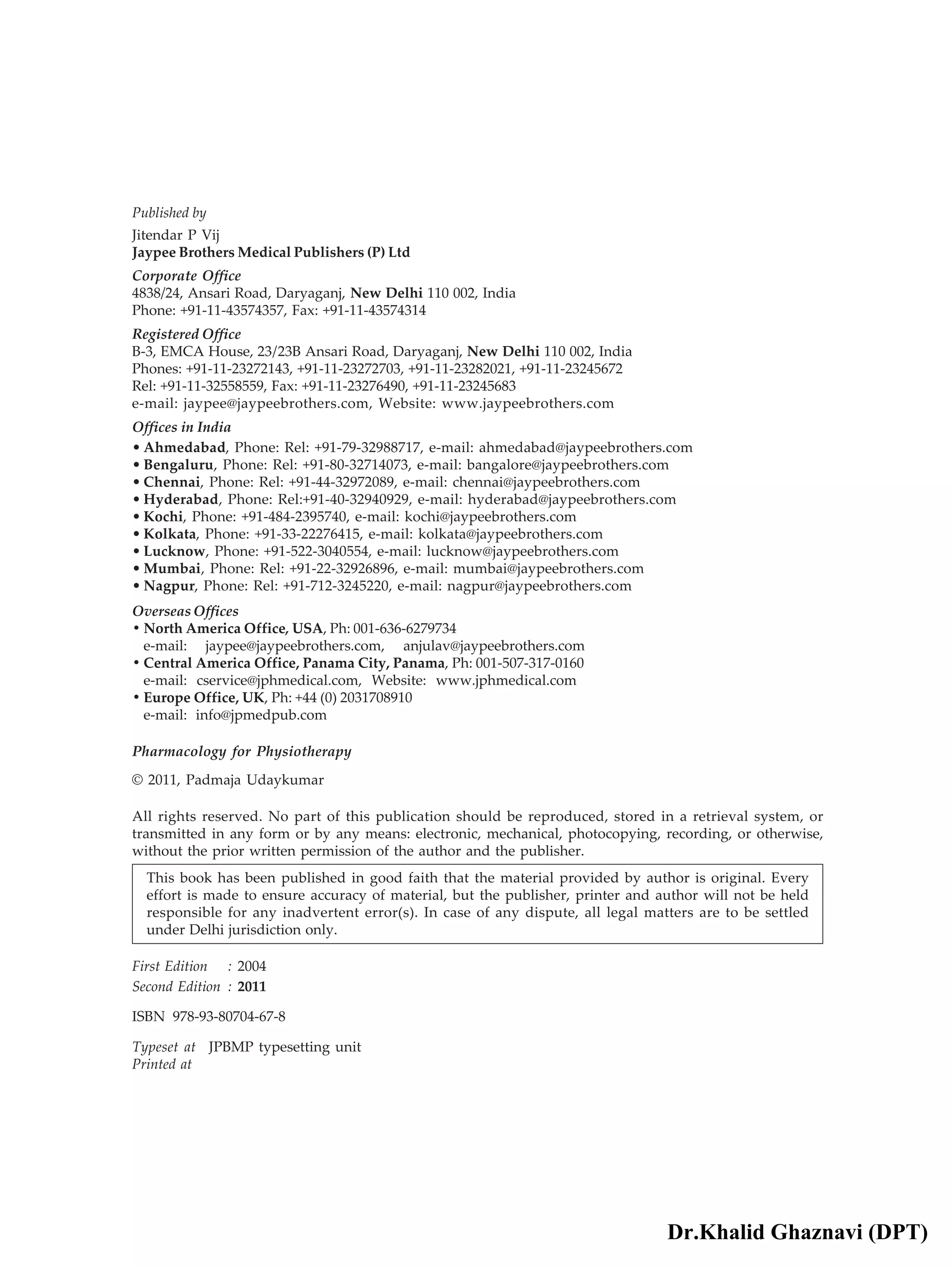 Pharmacology for Physiotherapy Book By Padmaja Udaykumar Second Edition ...