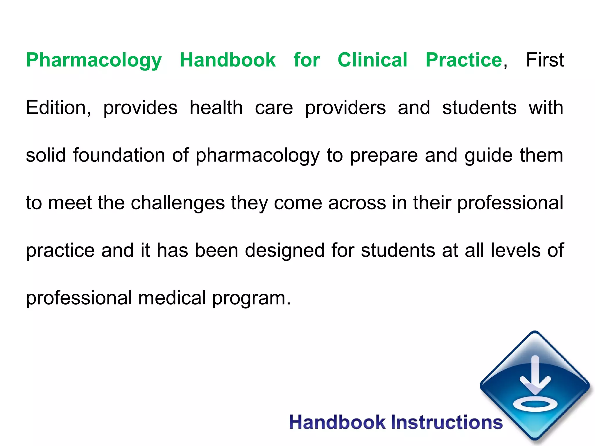 Pharmacology Handbook for Clinical Practice Show | PPS