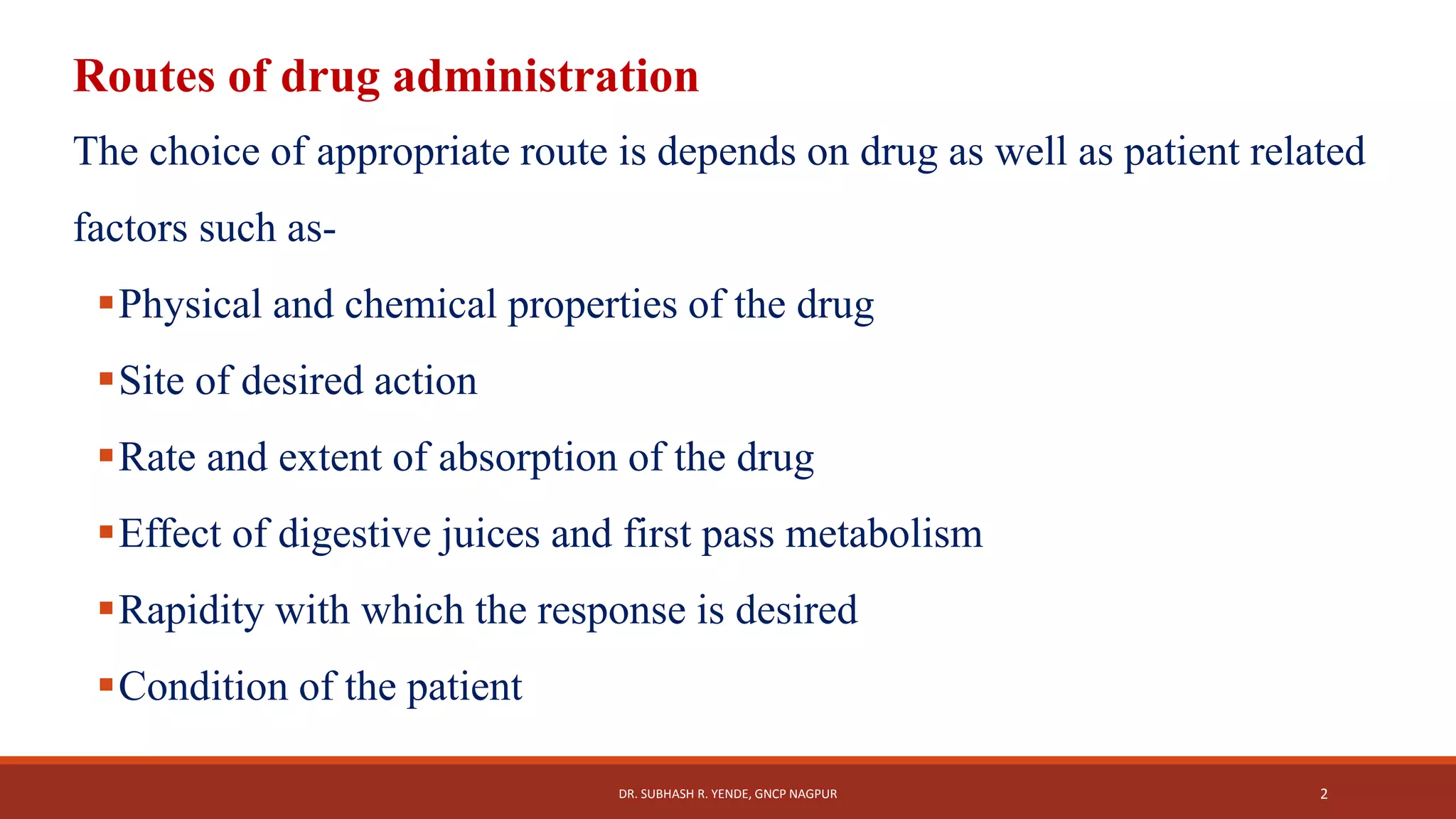 Pharmacology I Route of drug administration | PPTX