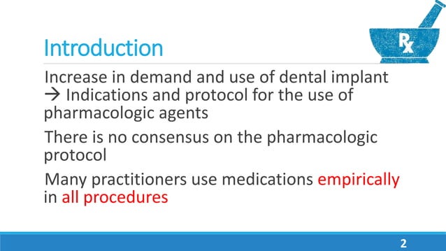 Pharmacology in implant dentistry | PDF | Dental Health | Diseases and ...