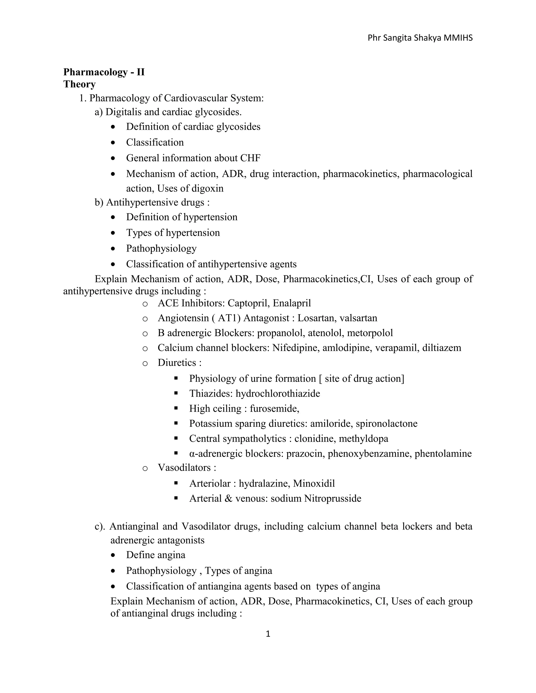 Pharmacology microsyllabus | DOC | Heart and Cardiovascular Diseases ...