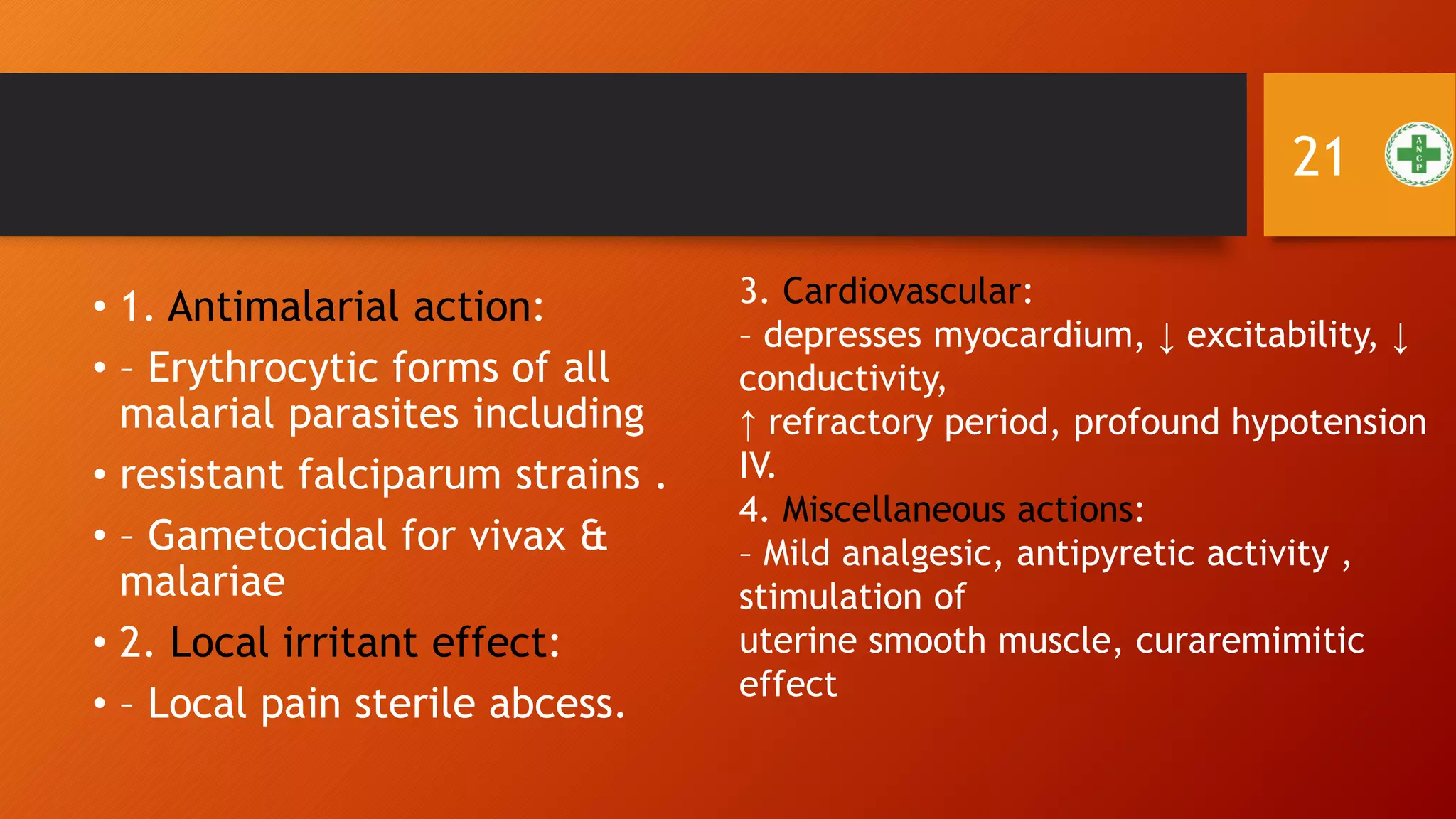 Pharmacology of anti malarial drugs | PPTX
