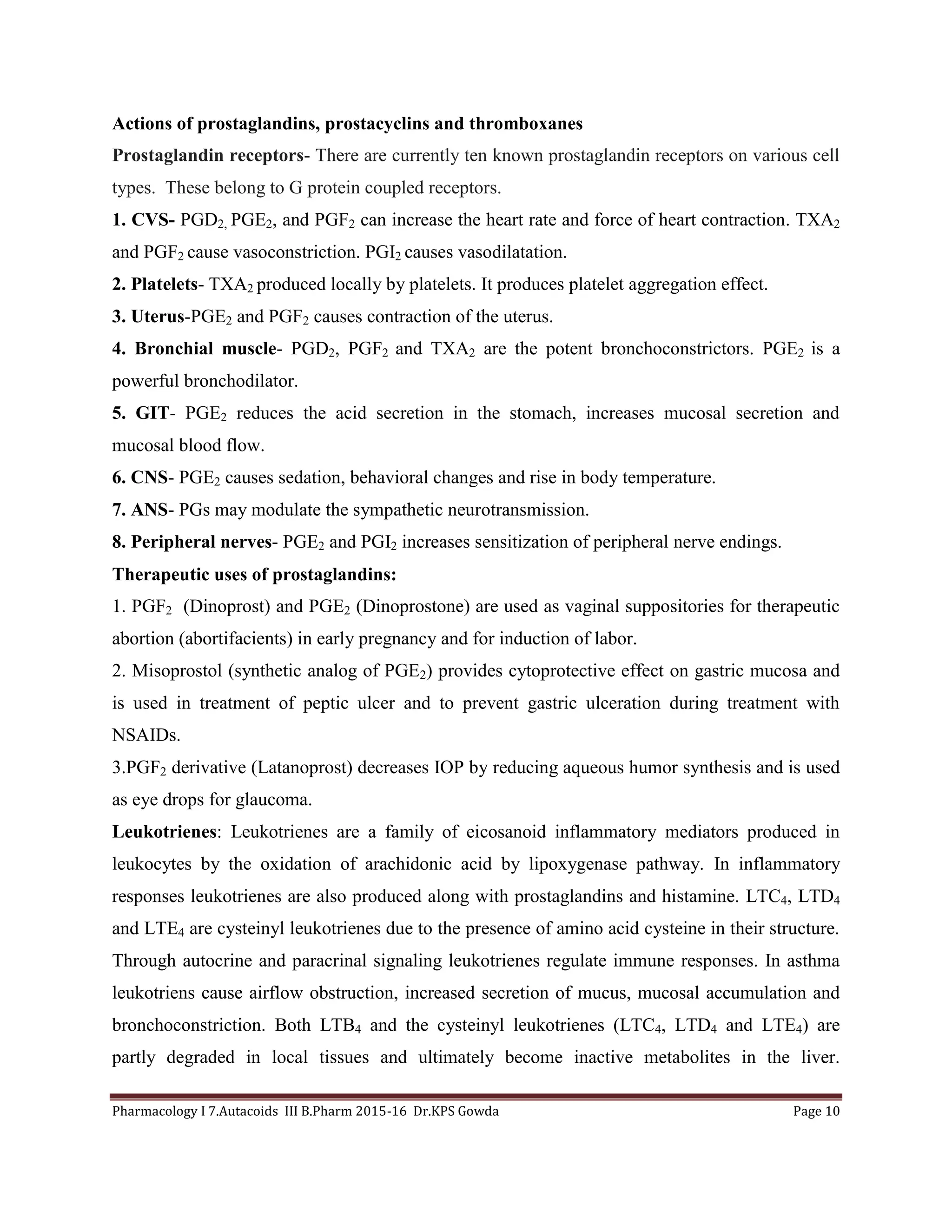 Pharmacology of autacoids | PDF