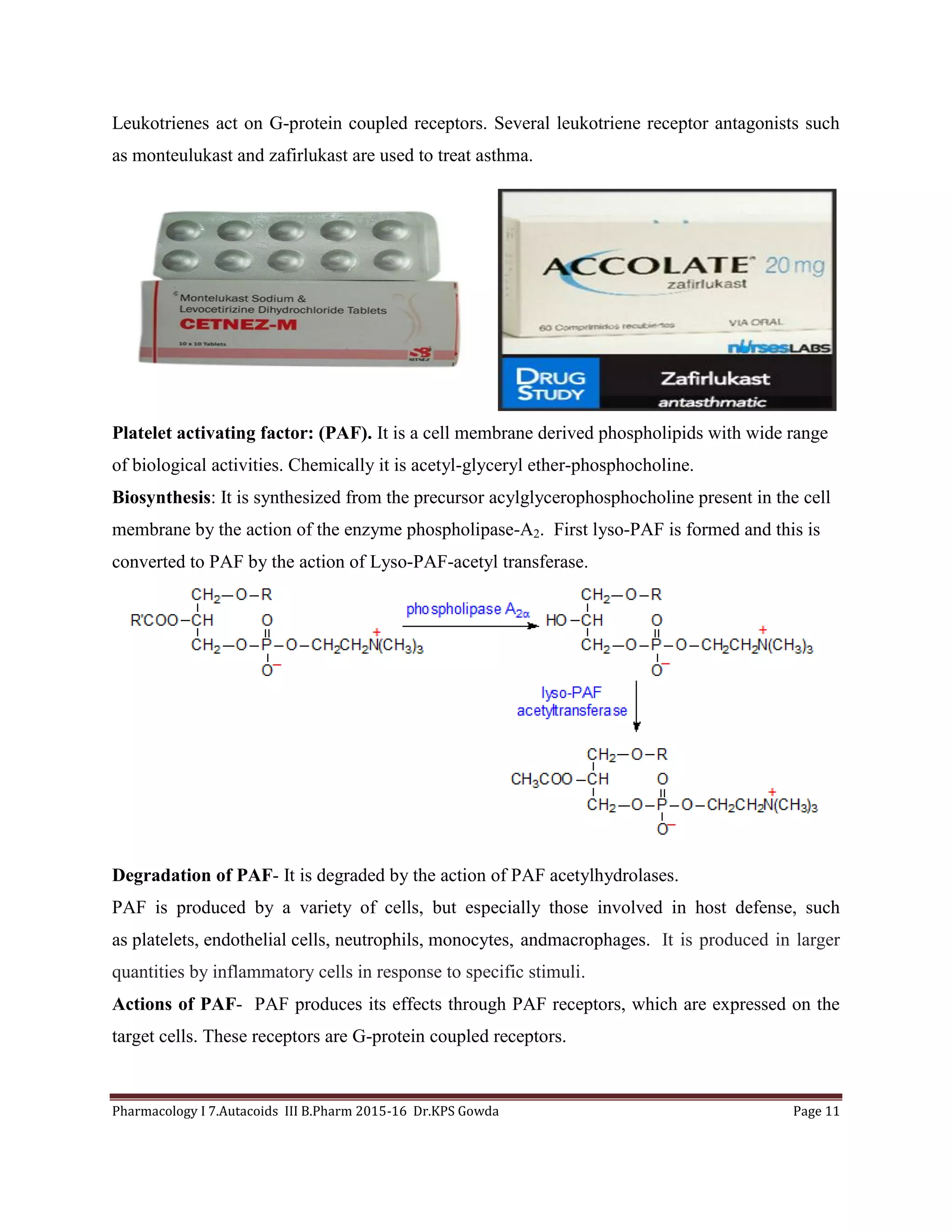 Pharmacology of autacoids | PDF