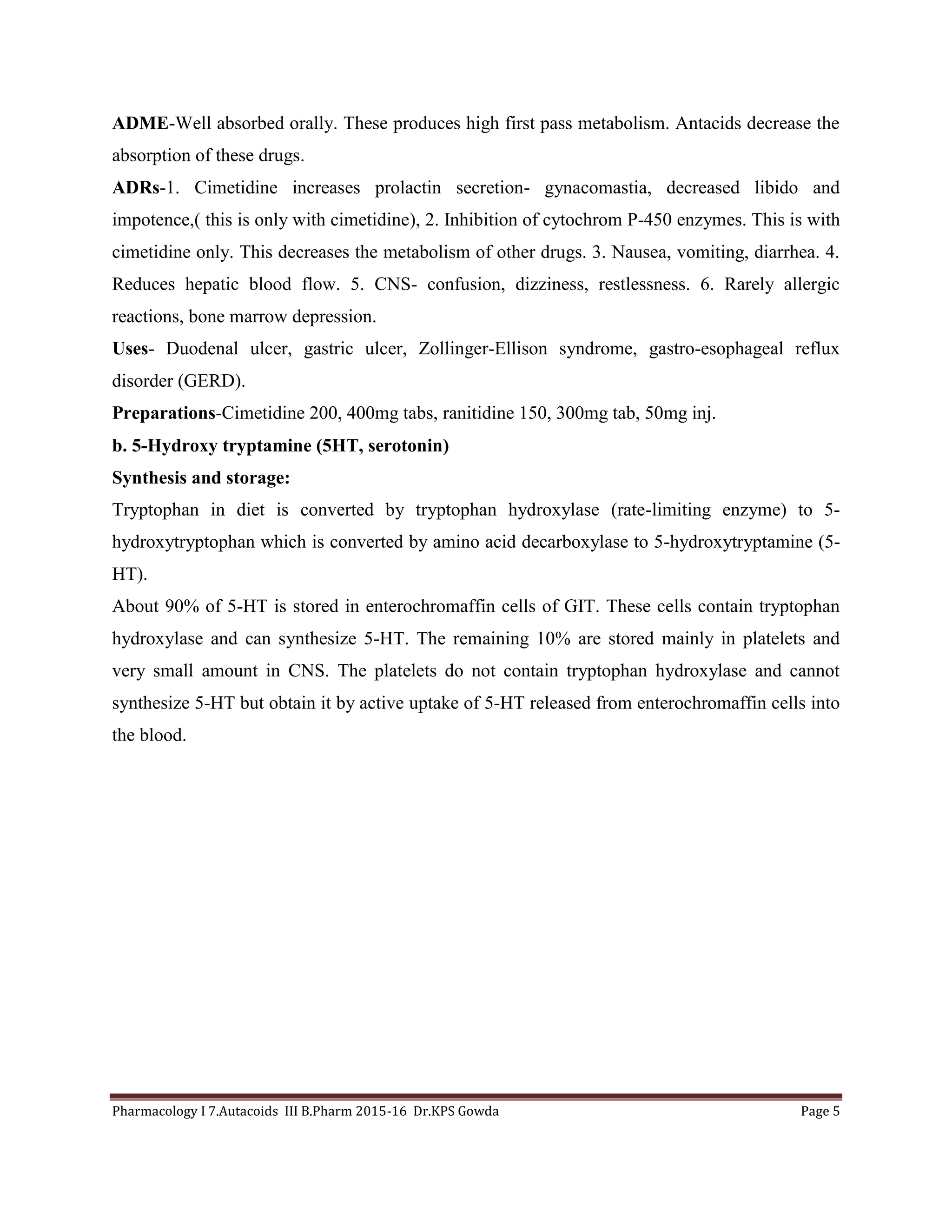 Pharmacology of autacoids | PDF