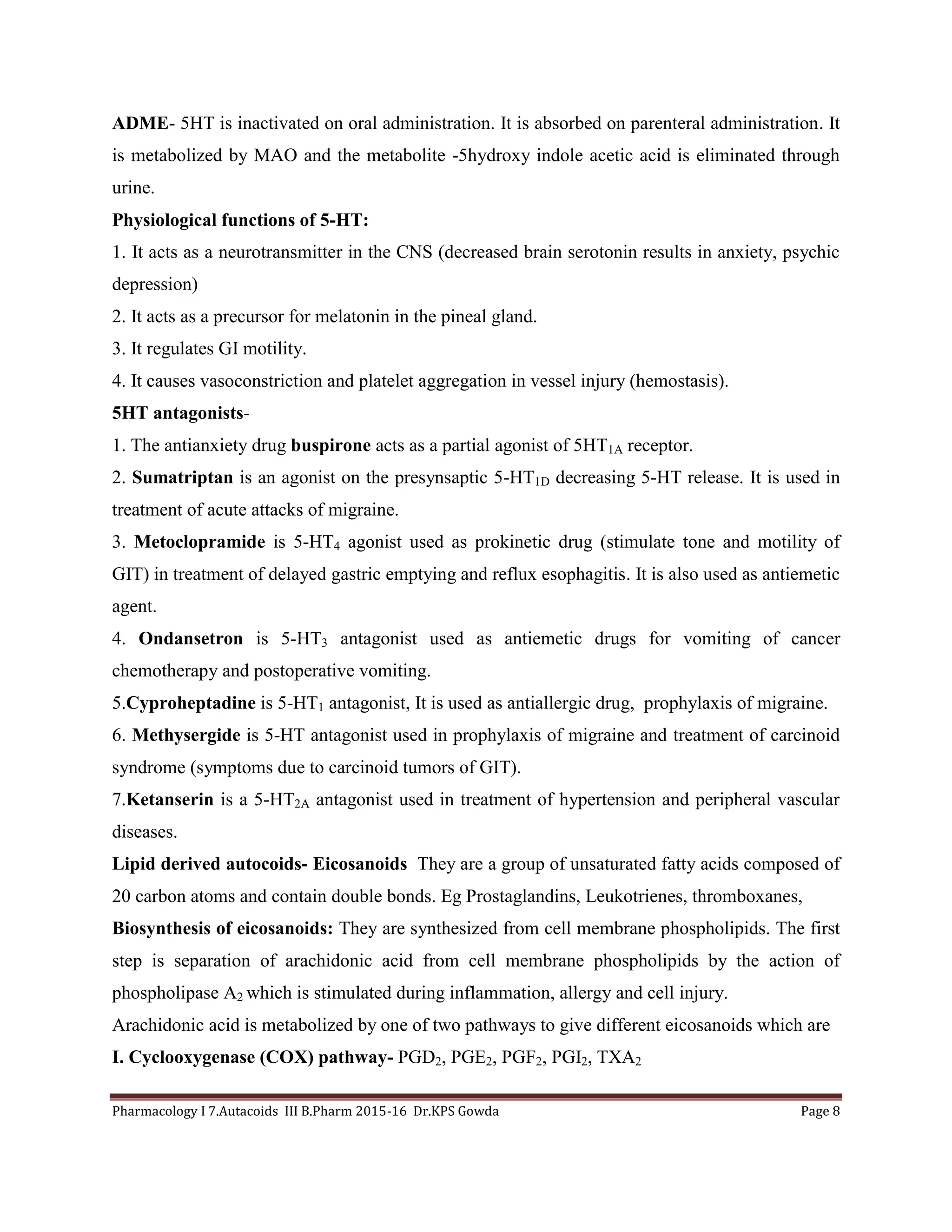 Pharmacology of autacoids | PDF