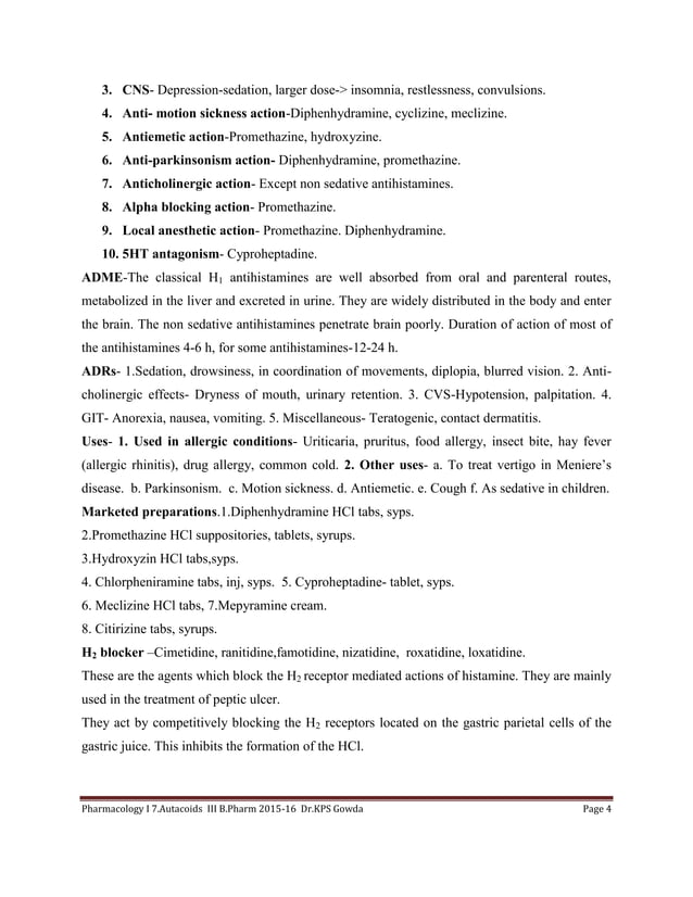 Pharmacology of autacoids | PDF