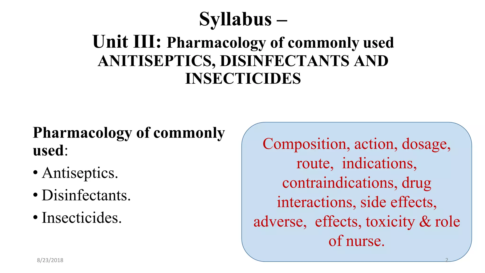Pharmacology of commonly used antiseptic, desinfection etc | PPTX